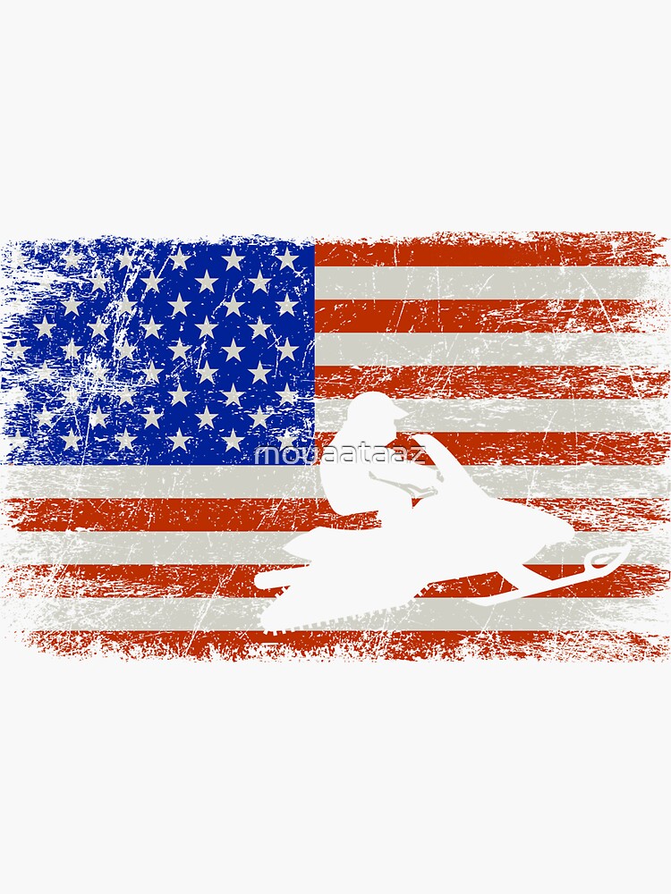 " Snowmobile Vintage American Flag - Snowmobile Riding Gift" Sticker ...
