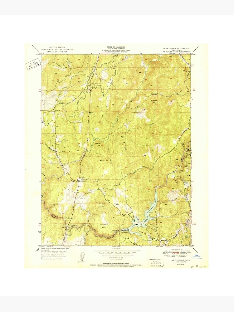 "Lake Combie, CA from 1950 Vintage Map - High Quality" Poster by ...