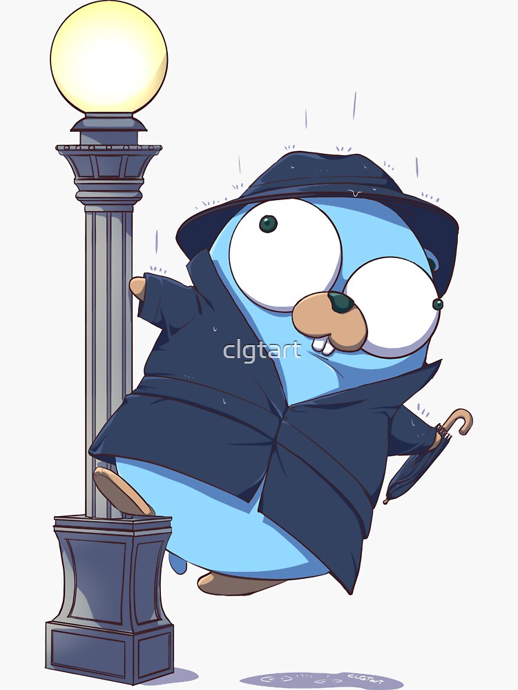 Golang Gopher Go Singing In The Rain Without Background Sticker By Clgtart Redbubble 