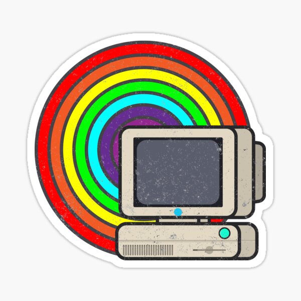 " retro rainbow computer design | computer" Sticker by SIXPLANES ...