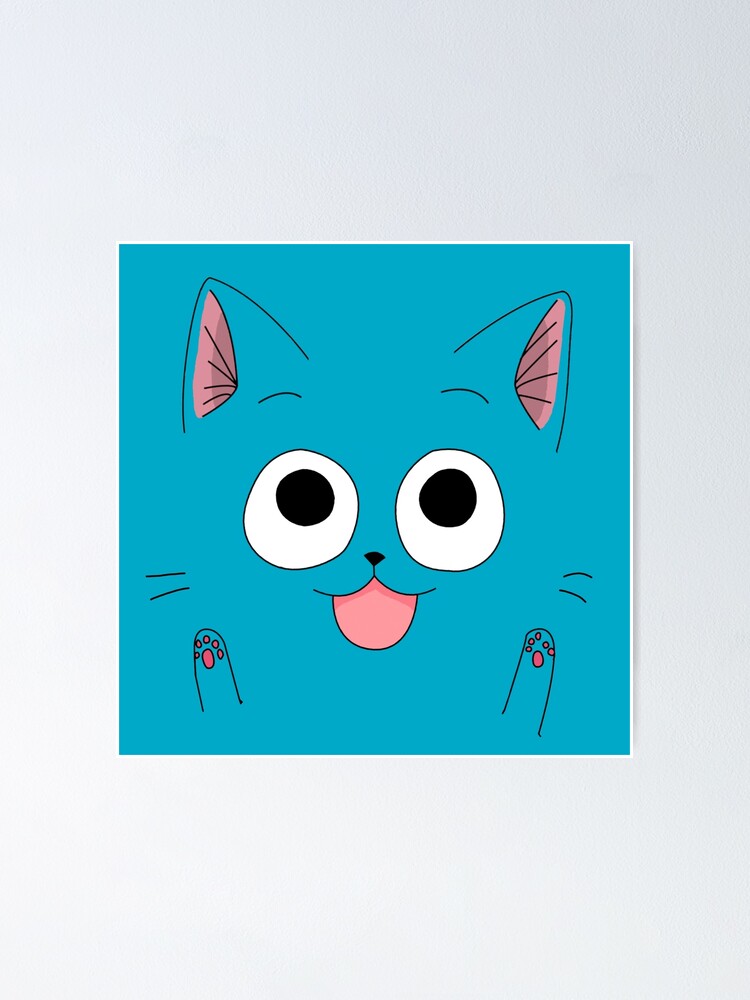"Happy - Fairy Tail - Anime Blue Cat" Poster for Sale by symphonya ...