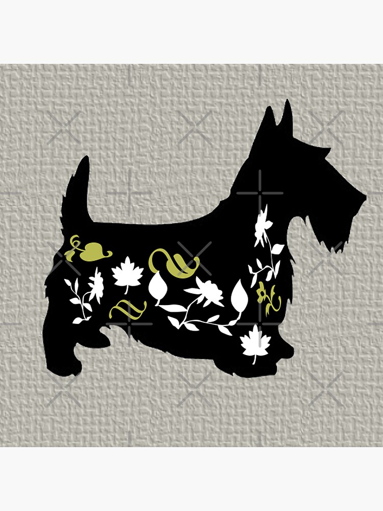 "SCOTTY DOG WITH FLOWERS IN BLACK WITH GREY TEXTURED BACKGROUND ...