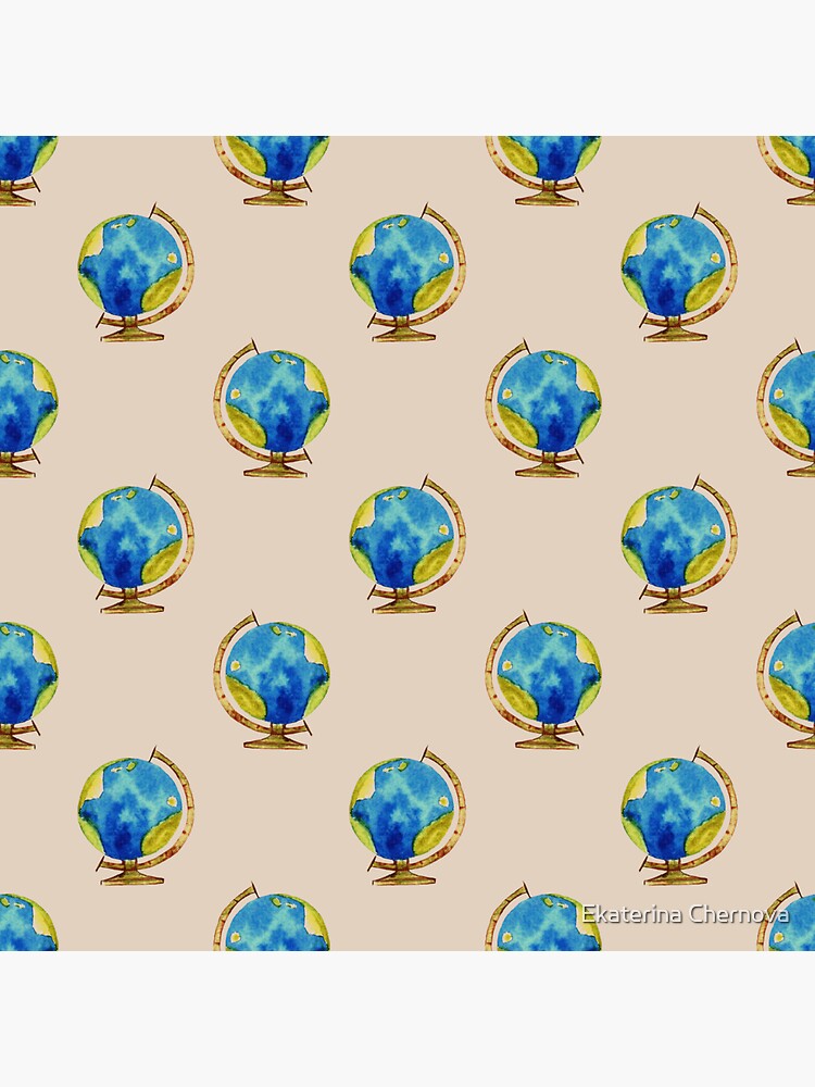 "Let's Travel To Equator - Globe Pattern in Blue and Beige" Sticker by ...