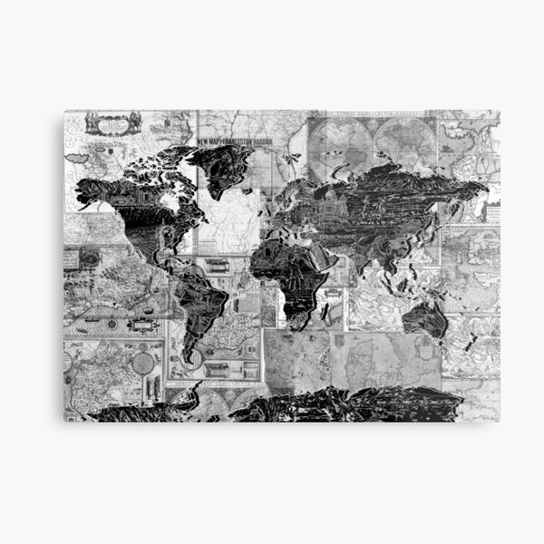 "world map black and white 4" Metal Print by BekimART | Redbubble