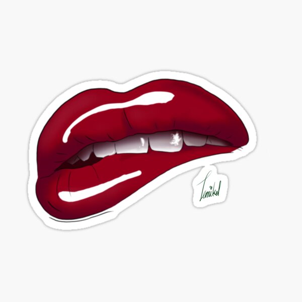 "Ruby red lip biting" Sticker for Sale by Temikdart | Redbubble