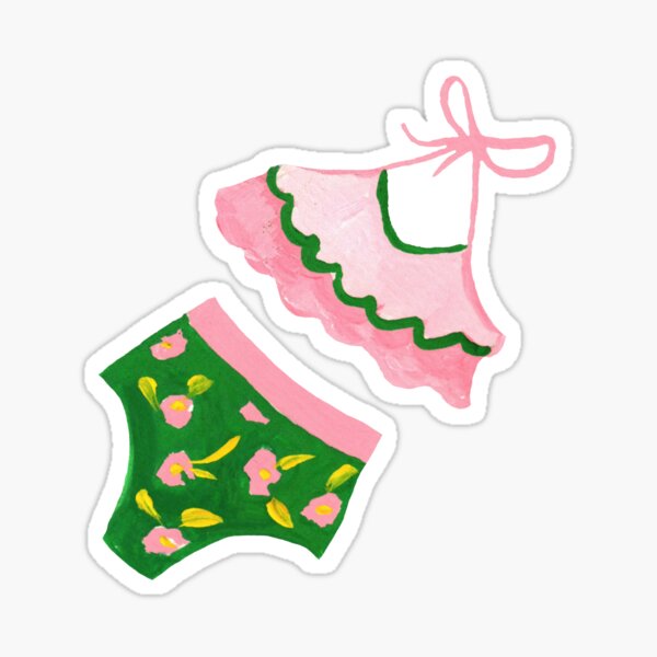 "Retro Swimwear - Pink and Green" Sticker for Sale by Wiezo | Redbubble