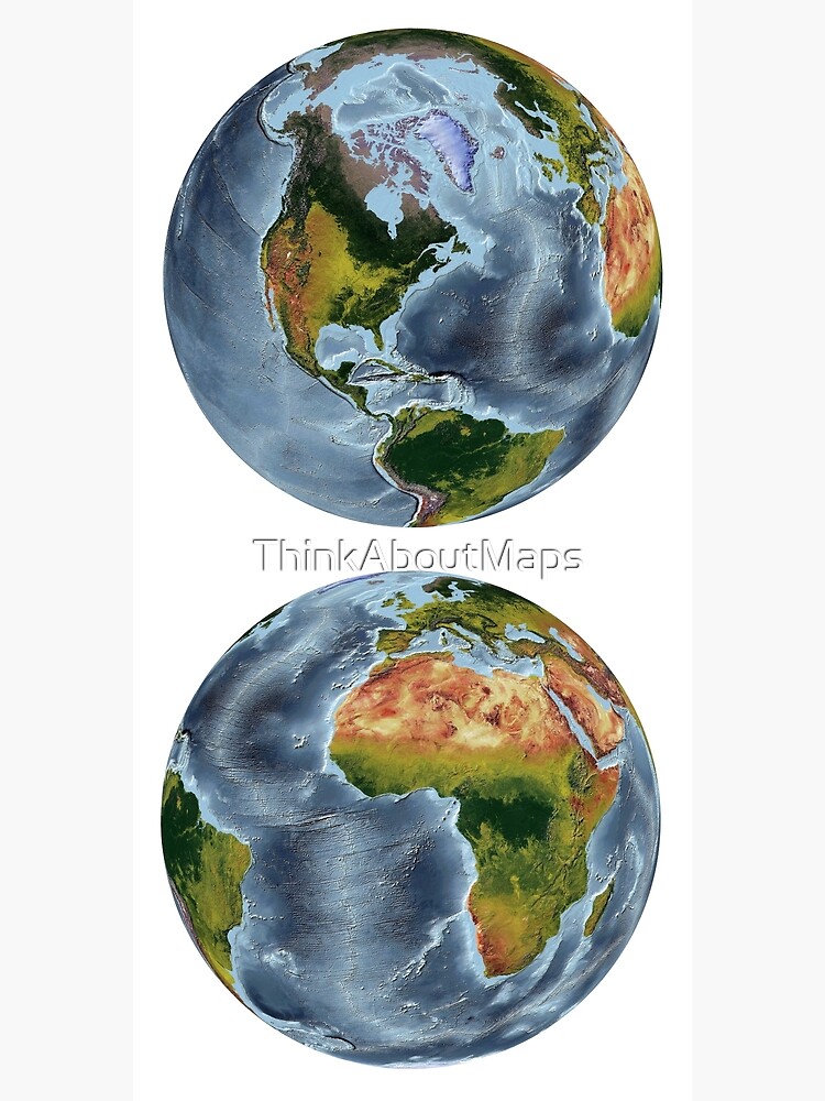 Two World Map showing land and oceans Premium Matte Vertical Poster ...