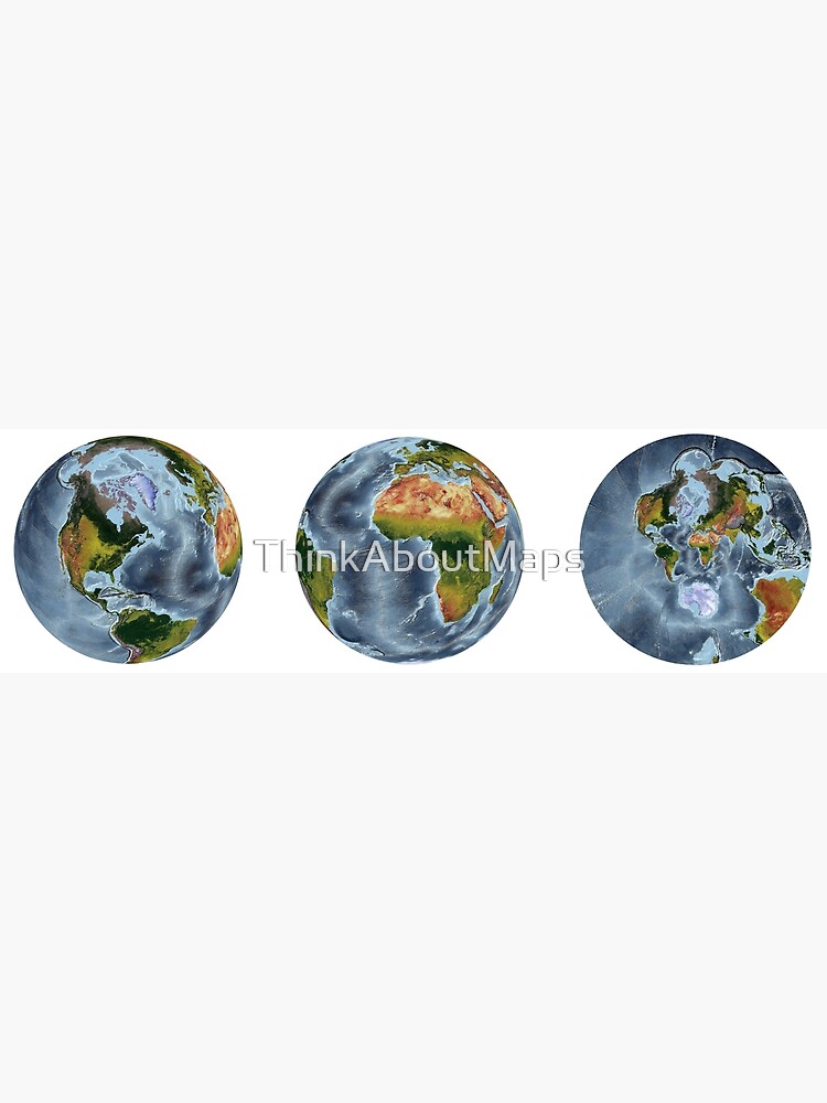 "Three World Maps showing land and oceans" Art Print by ThinkAboutMaps ...
