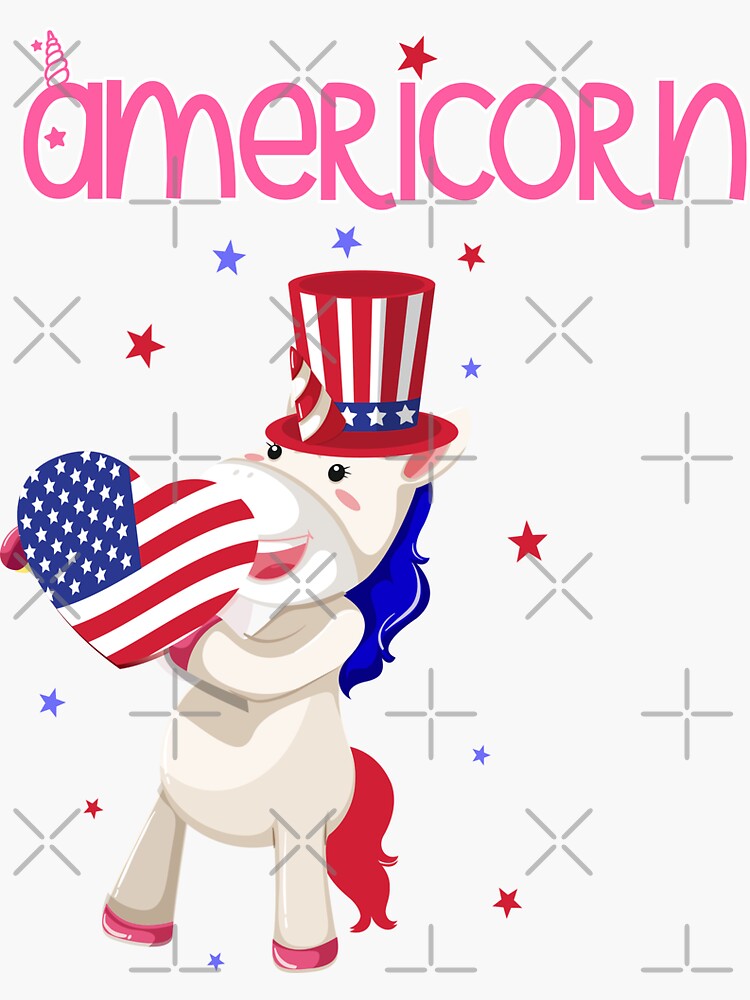 "Americorn Unicorn Uncle Sam 4th of July for Kids Boys Girls" Sticker ...