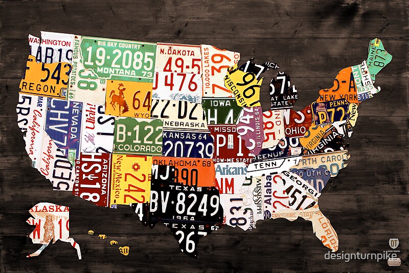 "License Plate Map of the United States of America - Warm Colors ...