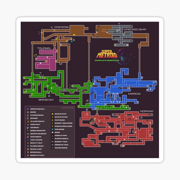 "Super Metroid Map" Sticker for Sale by toastedmoose | Redbubble