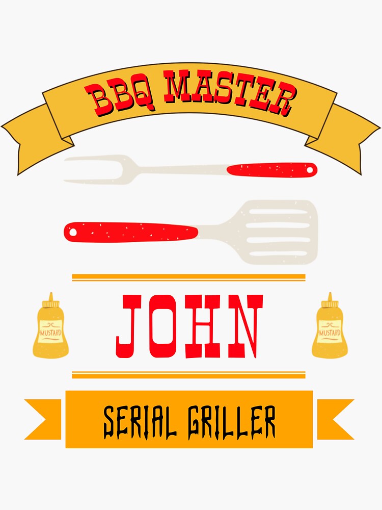 "Personalized BBQ Master with name – John: Serial Griller" Sticker for ...