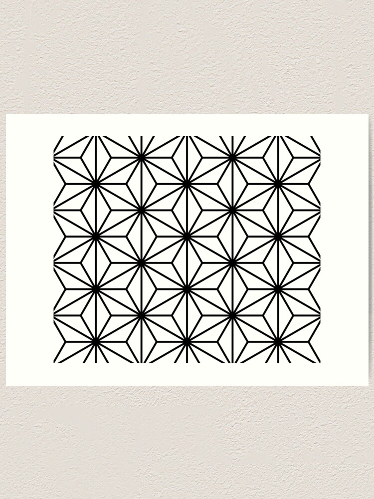 "Black and White Traditional Japanese Asanoha Star pattern" Art Print ...