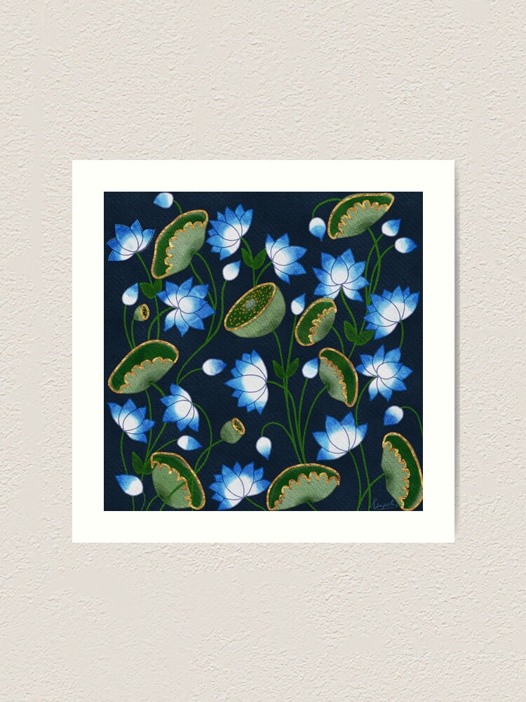 "Blue Lotus Pichwai painting with gold leaf details " Art Print for ...