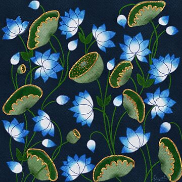 "Blue Lotus Pichwai painting with gold leaf details " Poster for Sale ...