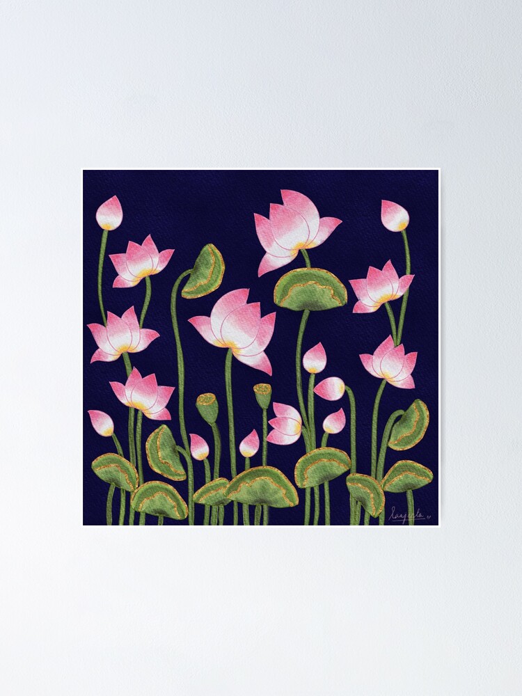 Art & Collectibles Pichwai Painting Pink Lotus Painting Acrylic ...