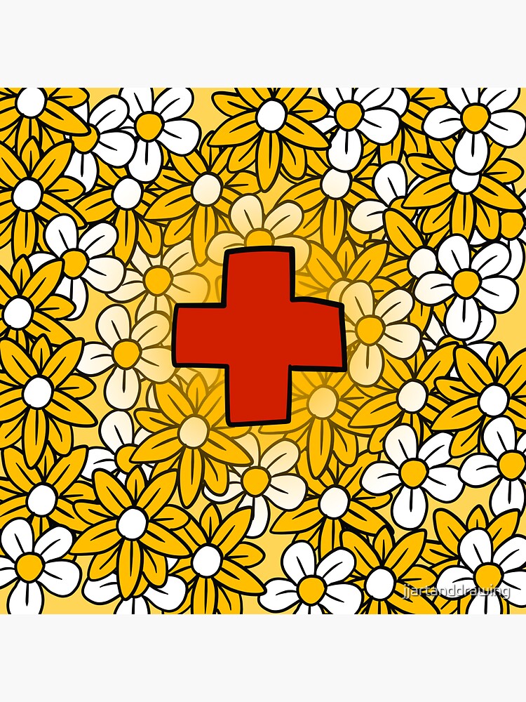 "medic cross and yellow flowers" Sticker for Sale by jjartanddrawing ...