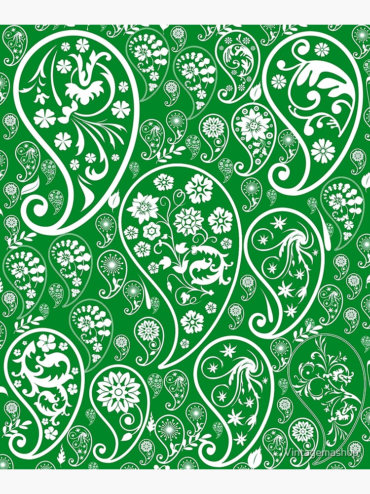 "Paisley Bandana Pattern, White On Green" Poster by Vintagemashup ...