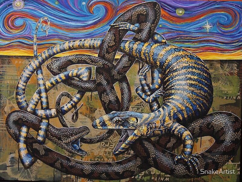 "Lace Monitor vs Carpet Python" by SnakeArtist | Redbubble