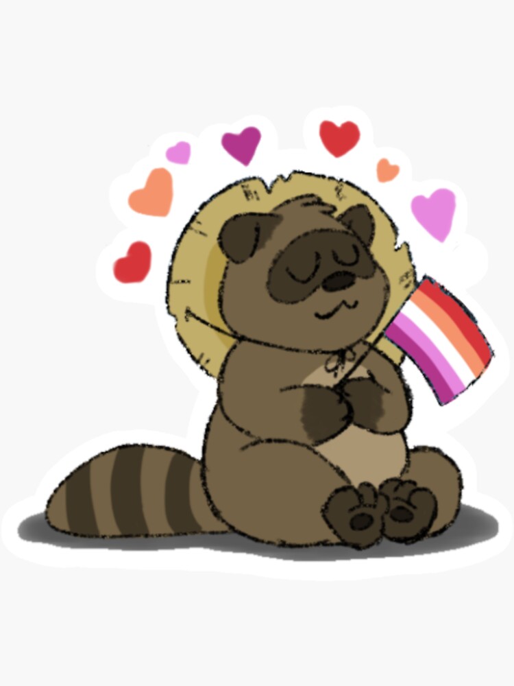 "Pride Tanuki - Lesbian" Sticker by RaccoonMan | Redbubble