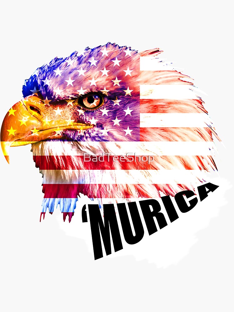 "'Murica Bald Eagle American Flag" Sticker by BadTeeShop | Redbubble