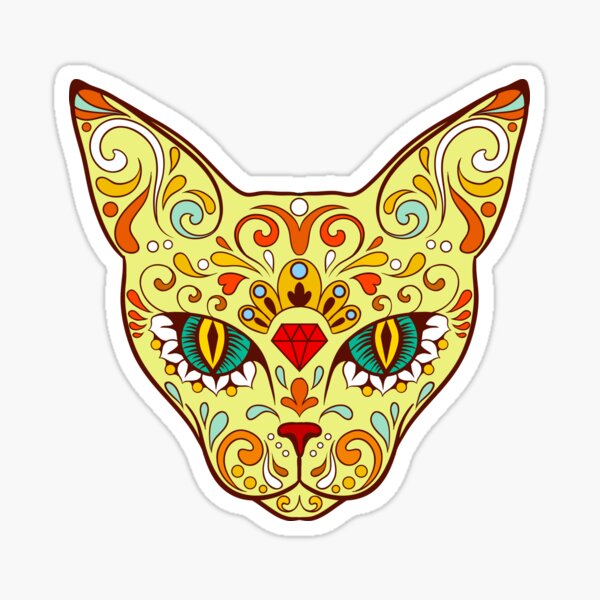 "Calavera cat dark green" Sticker by MiRaFoto | Redbubble