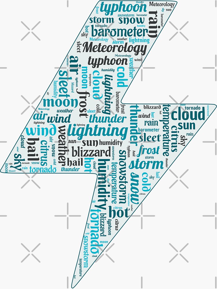 "Meteorology Word Art (Lightning Shape)" Sticker by Obitez | Redbubble