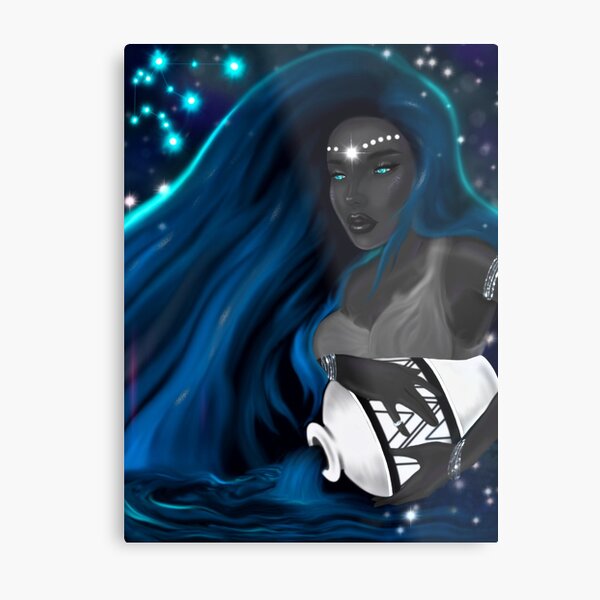 Star Sign Art Handmade Zodiac Sign Aquarius Goddess Linocut Relief ...