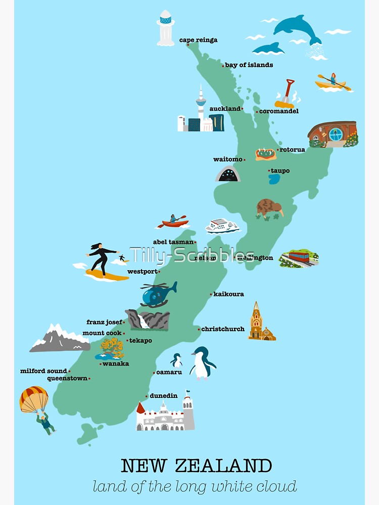 "New Zealand Map" Sticker for Sale by Tilly-Scribbles | Redbubble