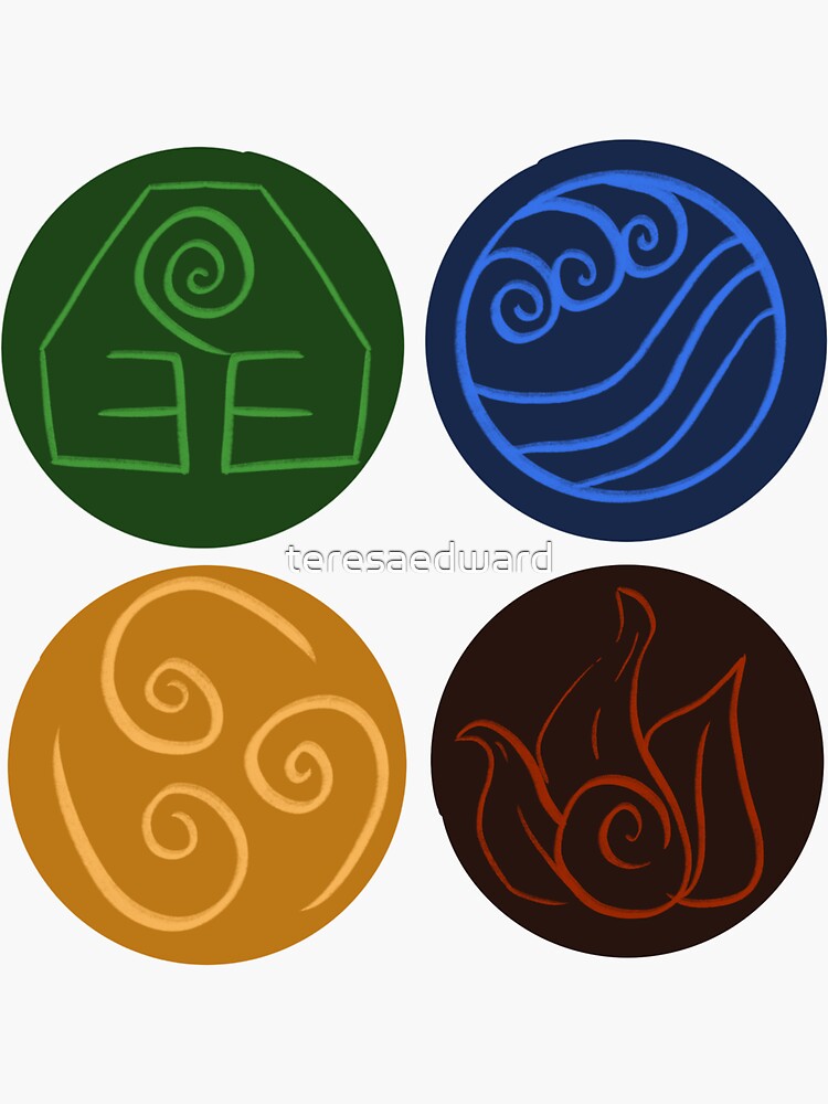 Pegatina «Cuatro elementos en símbolos avatar hechos a mano» de ...