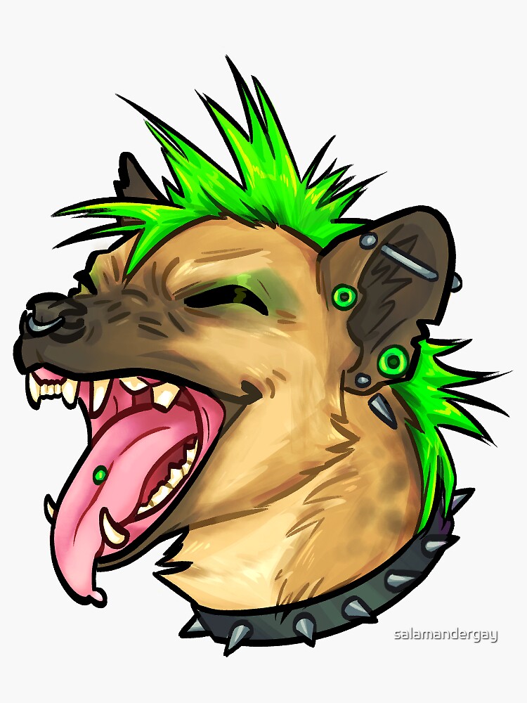 "Green Punk Hyena" Sticker for Sale by salamandergay | Redbubble