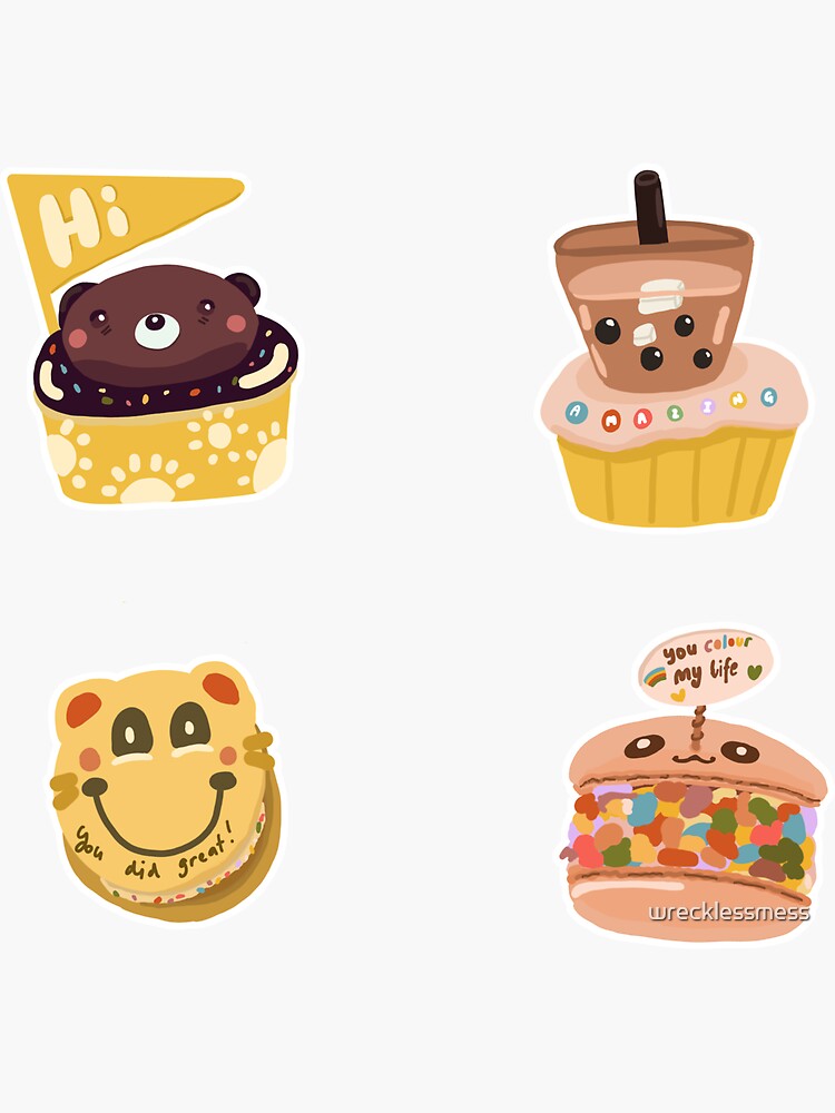 "Stickers Pack - Cute Desserts, Boba Tea, Cupcake, Macaroons" Sticker ...