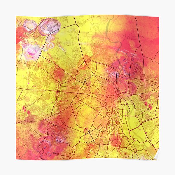 "Delhi India Street Map Art Watercolor Lava Explosion" Poster for Sale ...