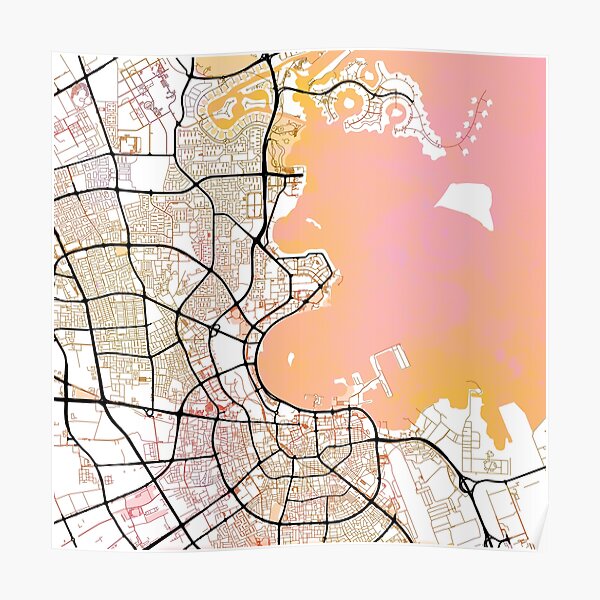 "Doha Qatar Street Map Art Watercolor Color" Poster by IvonDesign ...