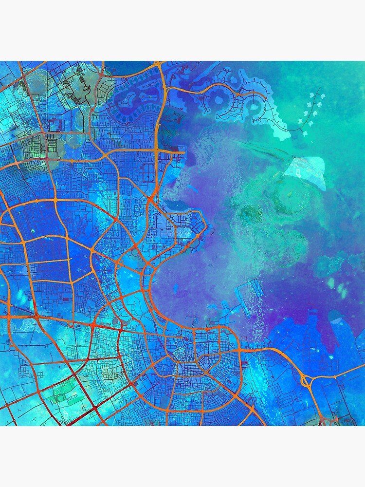"Doha Qatar Street Map Art Watercolor Blue Lagoon" Art Print by ...