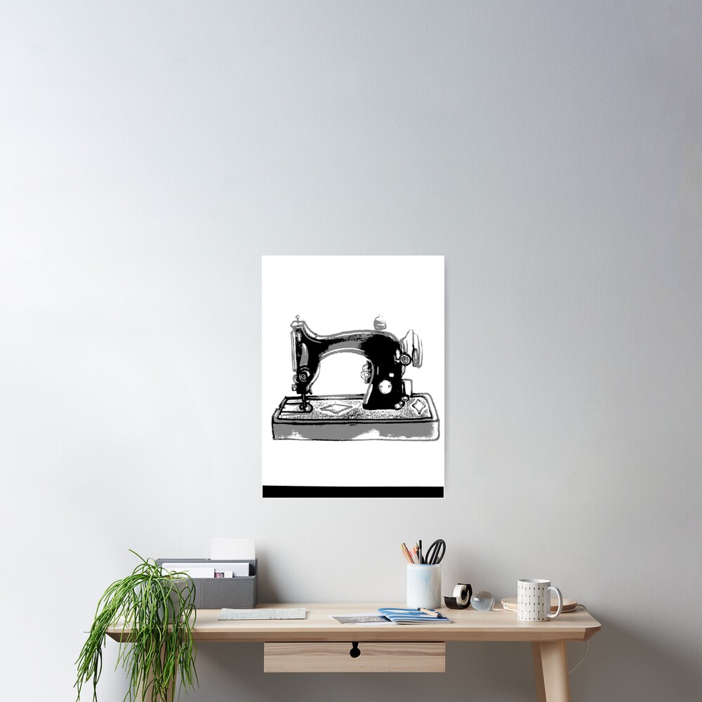 "Vintage Sewing Machine Digital Illustration" Poster for Sale by ...