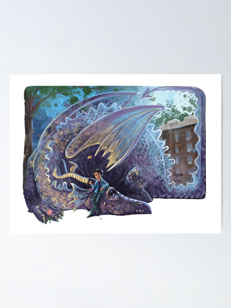 Póster « Galena. El dulce dragón protege una bonita flor rosa. Es un ...