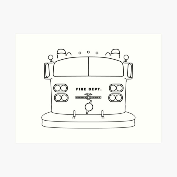 "Classic American LaFrance fire engine black outline graphic" Art Print ...