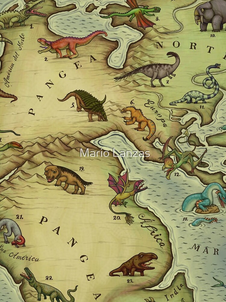 "TRIASSIC period map (vintage syle) Medieval Bestiary. Pangea Map ...