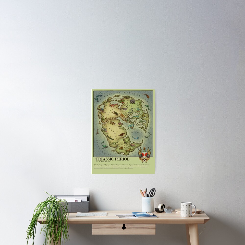 "TRIASSIC period map (vintage syle) Medieval Bestiary. Pangea Map ...