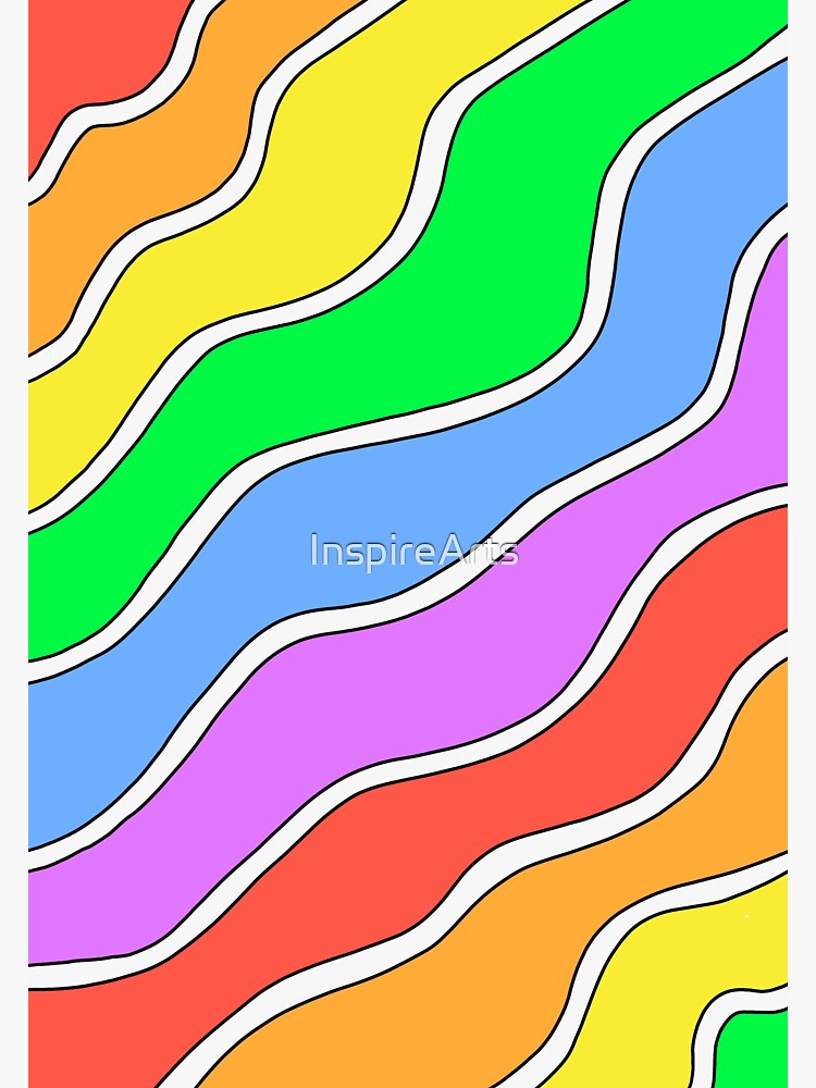 "Rainbow Waves with black outline" Sticker for Sale by InspireArts ...