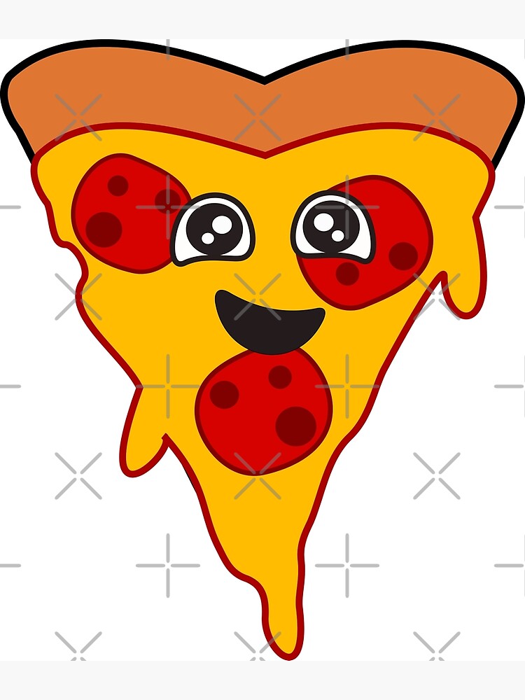 "Cute pepperoni, cheesy Pizza slice with smiley face" Art Print by ...