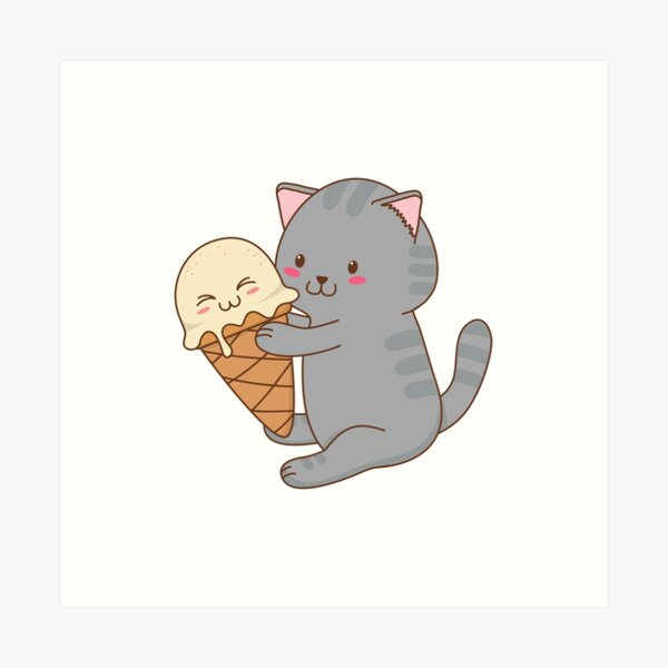 "Cat Ice Cream - Grey Cat Ice Cream - One Scoop Ice Cream Cone" Art ...