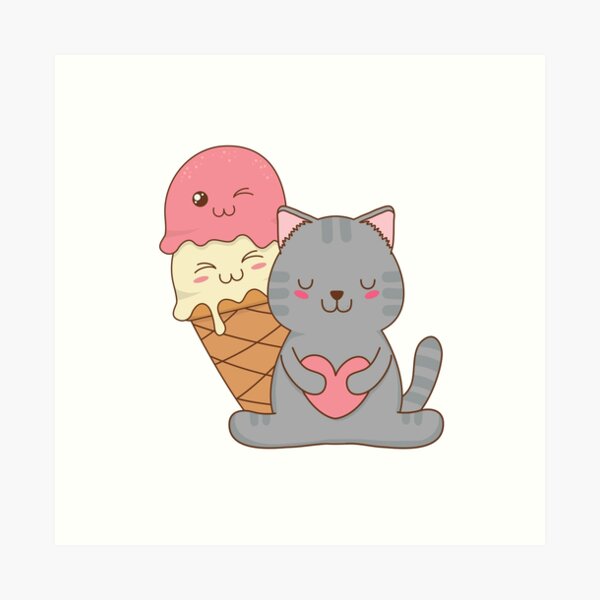 "Cat Ice Cream - Grey Cat Ice Cream - Vanilla Cat Ice Cream" Art Print ...