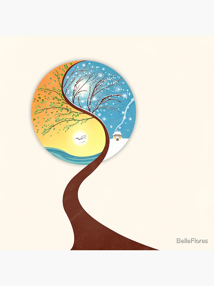 "Yin-Yang Tree: Summer-Winter" Metal Print by BelleFlores | Redbubble