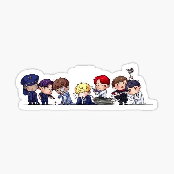 "BTS group cartoon " Sticker by theoteddy | Redbubble