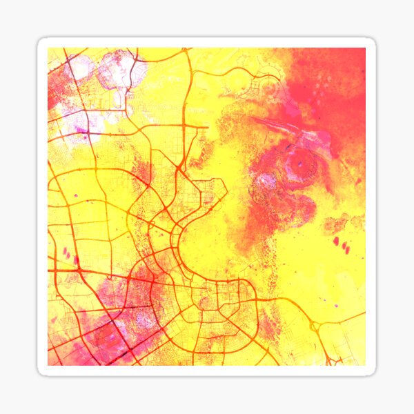 "Doha Qatar Street Map Art Watercolor Yellow World" Sticker for Sale by ...