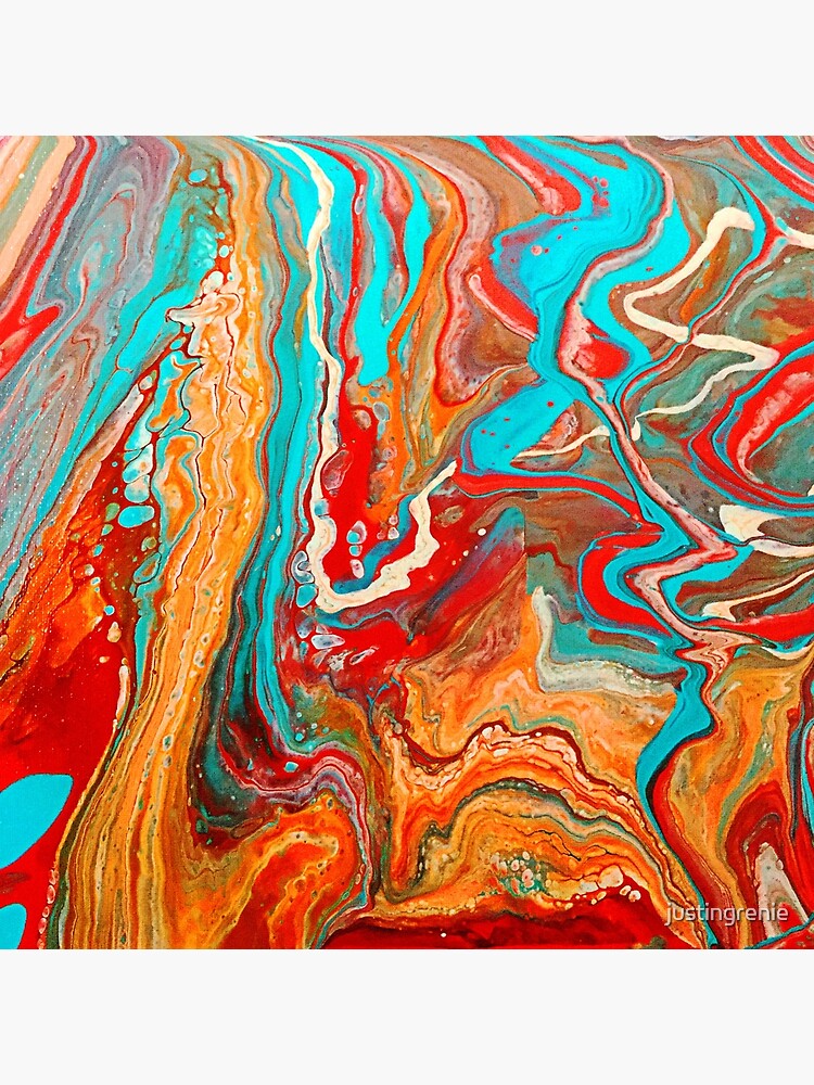 "Red Orange Teal Paint Pour" Throw Pillow for Sale by justingrenie ...