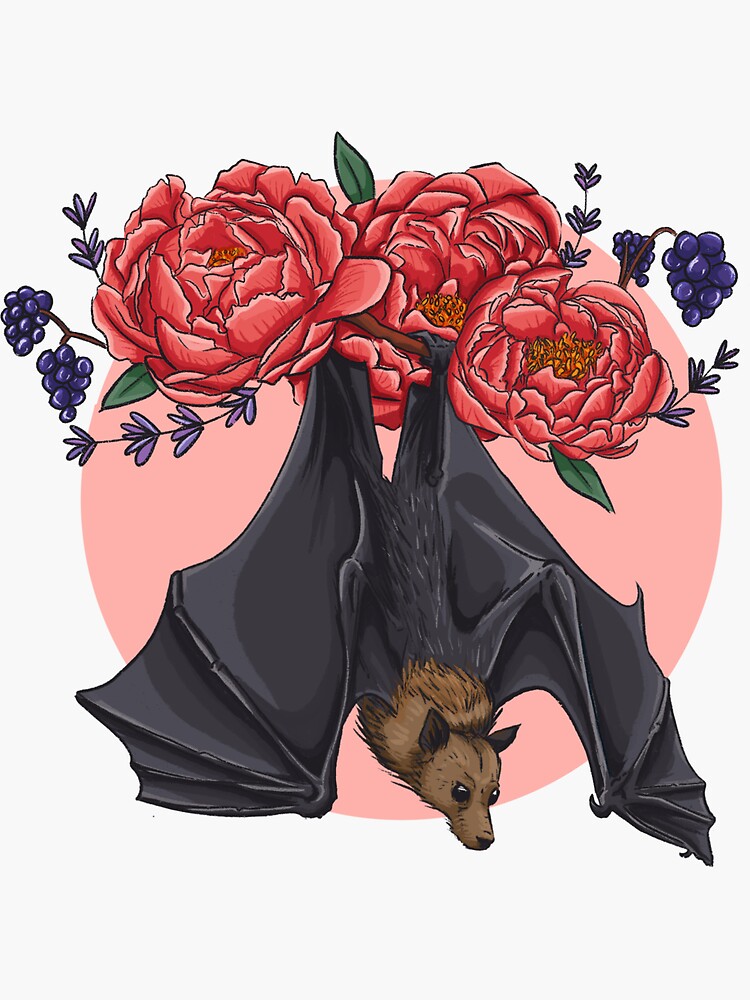 "Fruit bat and flowers " Sticker by Hatti-v | Redbubble