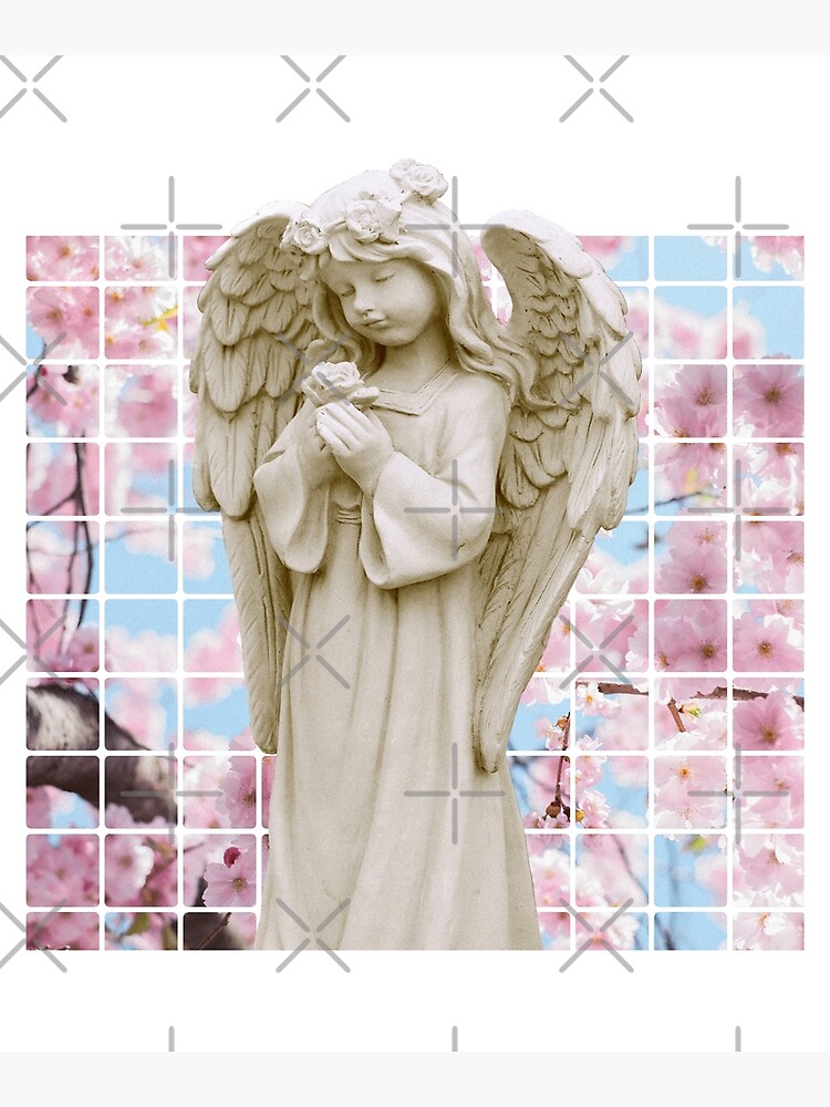 "Vaporwave Angel Marble statue with Japanese Sakura Flowers design ...